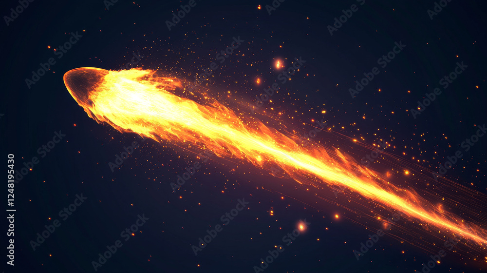 Meteor or comet space trail fire light vector effect. 3d isolated ...