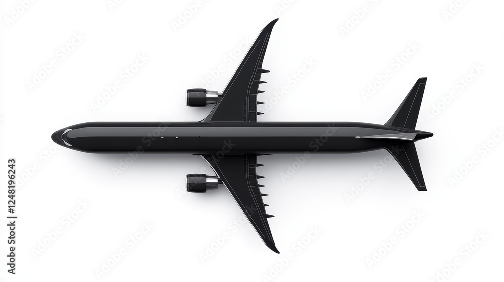 Isolated top view 3d realistic vector airplane. Black passenger ...