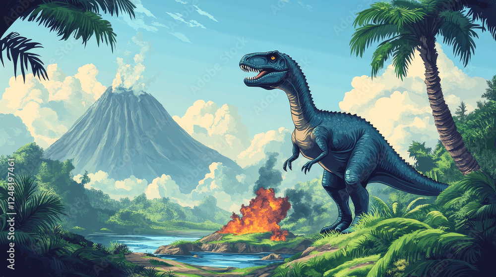 Dinosaur virtual park banners. VR technologies, augmented reality with ...