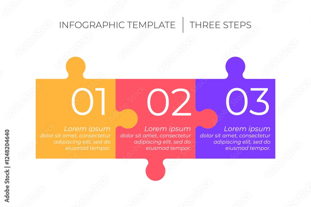 3 steps infographic template. Puzzle style timeline concept of three ...