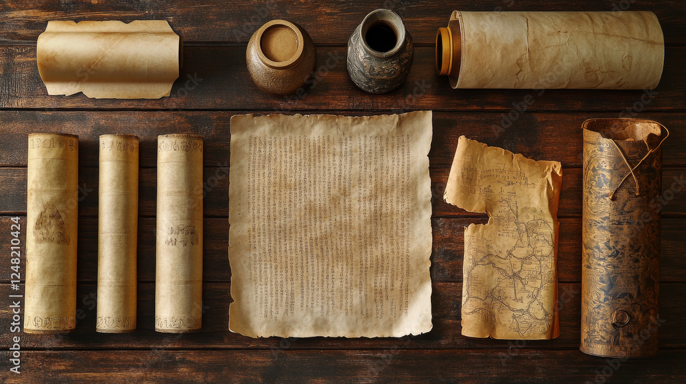 Set of isolated vector old parchment. Cartoon ancient egypt papyrus ...