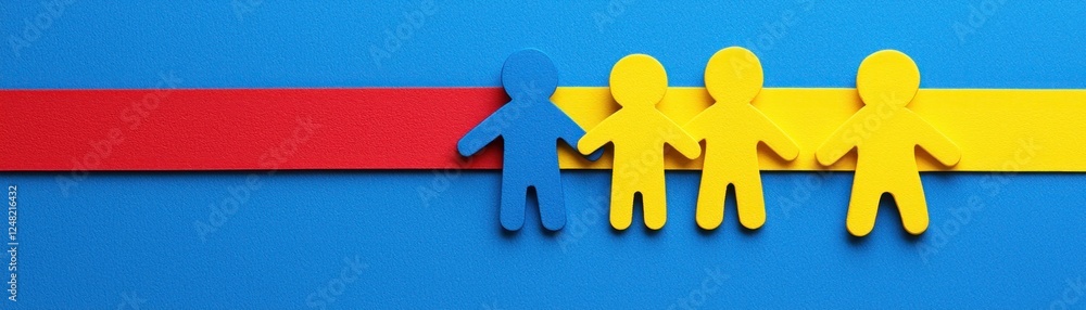 Blue and yellow figures separated by a red line. Unity concept. Website ...