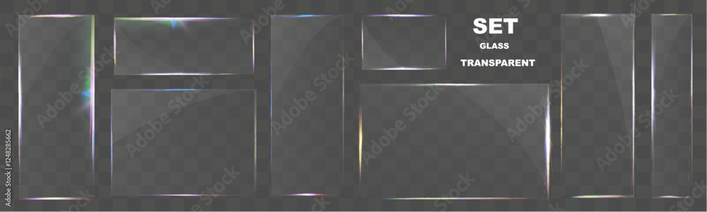 Transparent glass elements with light reflections, transparency effects ...