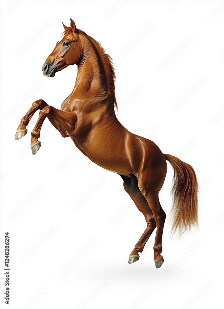 Arabian horse rearing on hind legs with front feet raised against an ...