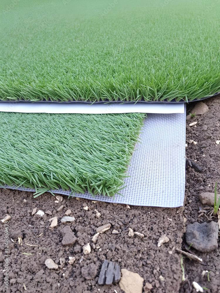 Artificial grass installation showing layers of turf and underlayment ...