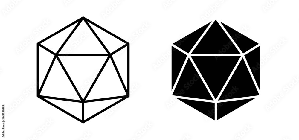 Dice d20 icons pack vectors in black flat and strokes Stock Vector ...