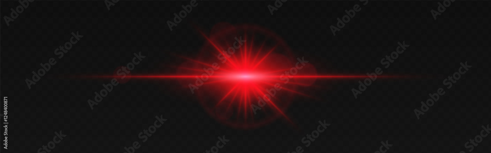 Warm red lens flare with radiant beams and circular light reflections ...