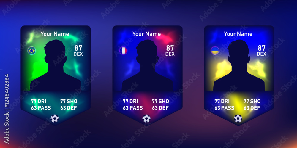 Futuristic football player card template with silhouette and glowing ...
