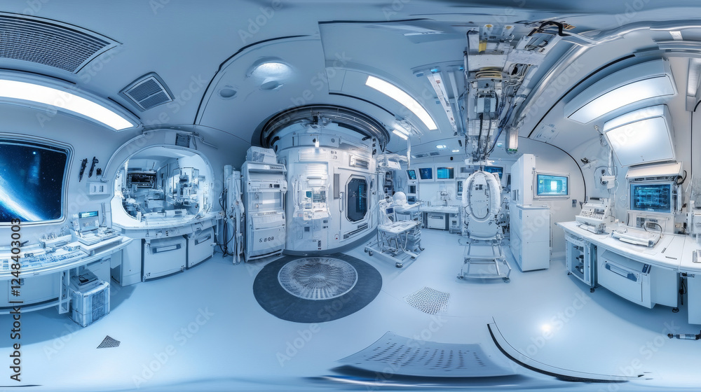 360 degree panorama of modern futuristic technology station space ship ...