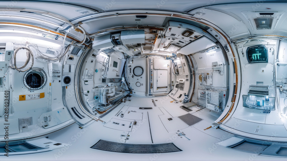 360 degree panorama of modern futuristic technology station space ship ...