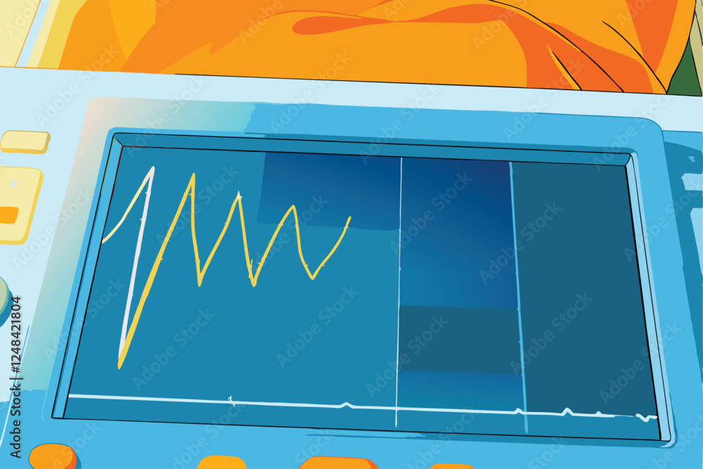 Create a vibrant, flat illustration of a digital health monitor ...