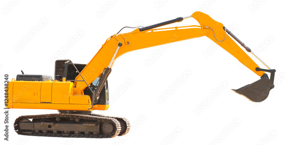 Excavator backhoe digging in construction zone industrial machinery ...