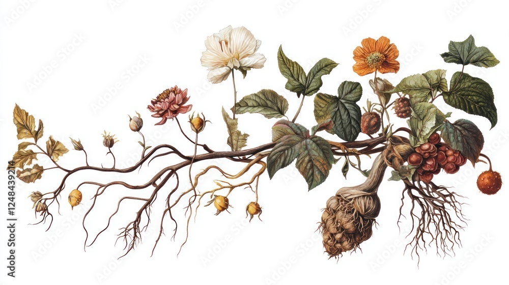 Botanical Illustration: A Detailed Depiction of a Plant's Life Cycle ...