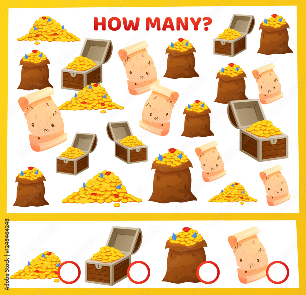 Pirate wealth. Money counting. Workbook test. Kids preschool worksheet ...