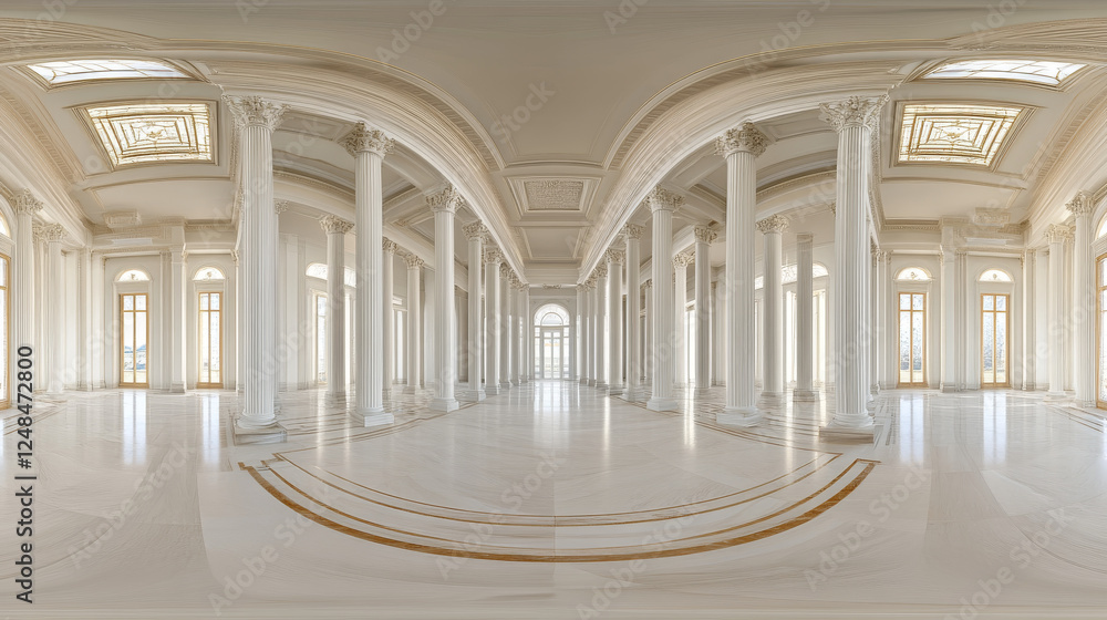 full 360 degree panorama view environment map of empty white hall with ...