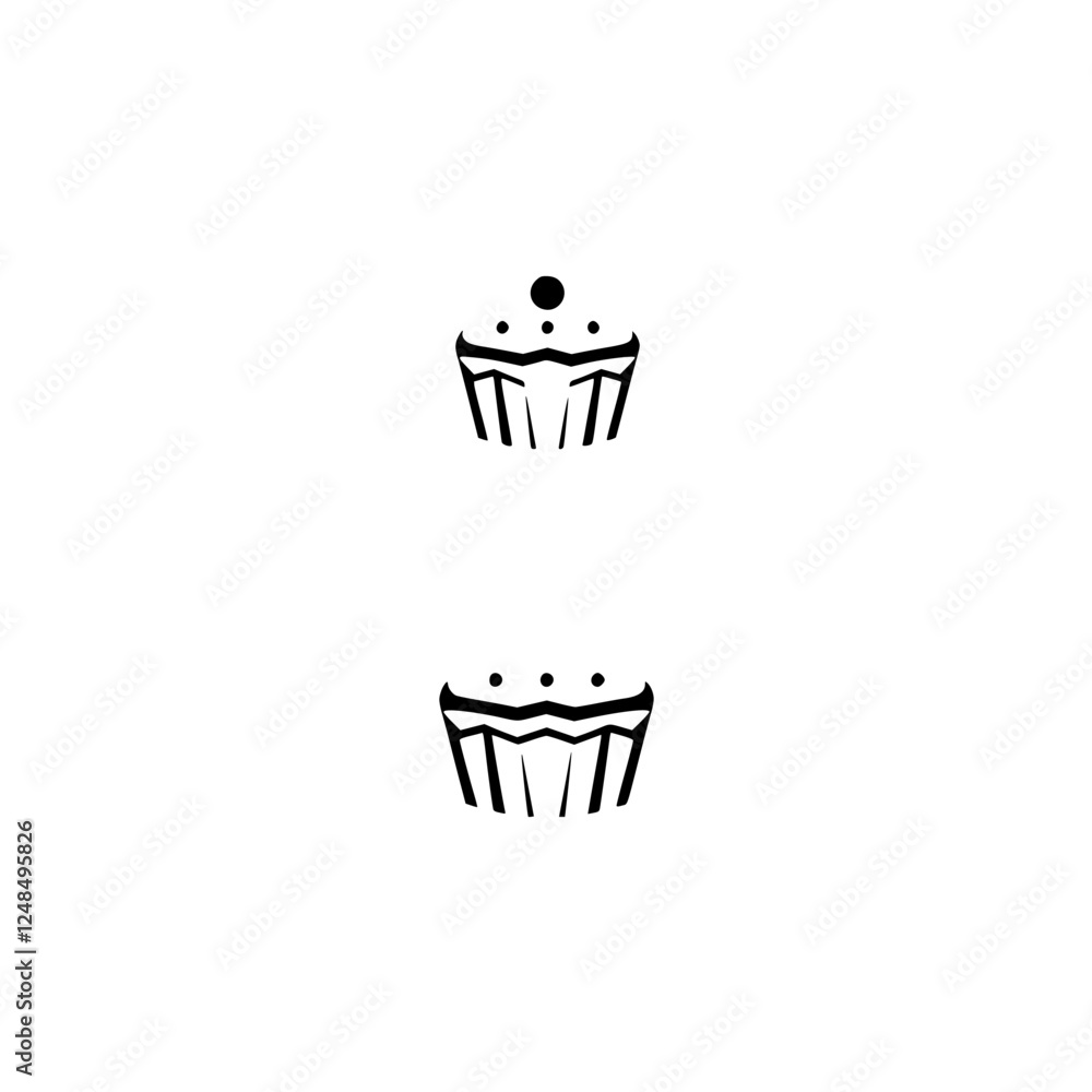 Stylized minimalist black and white illustration of two cupcakes, one ...