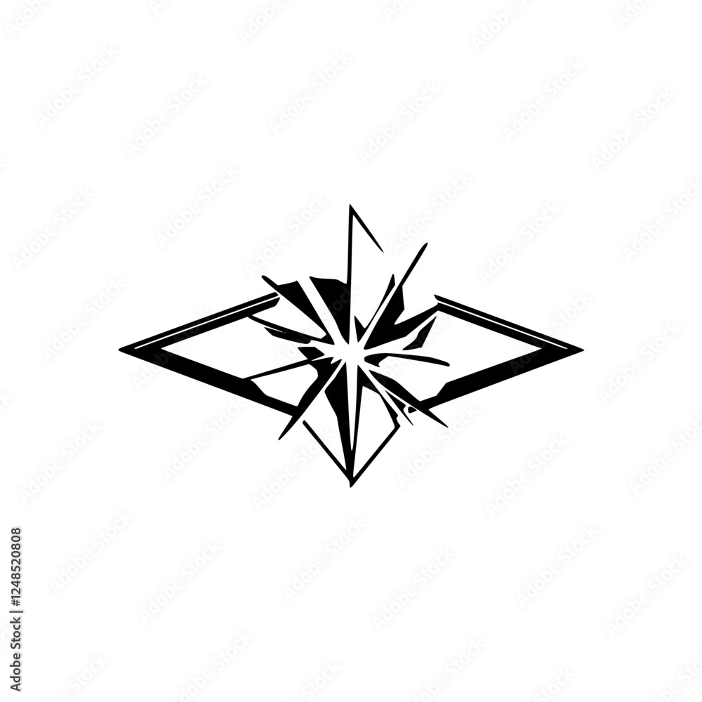 Geometric shatter pattern of a black diamond shape with fractured ...