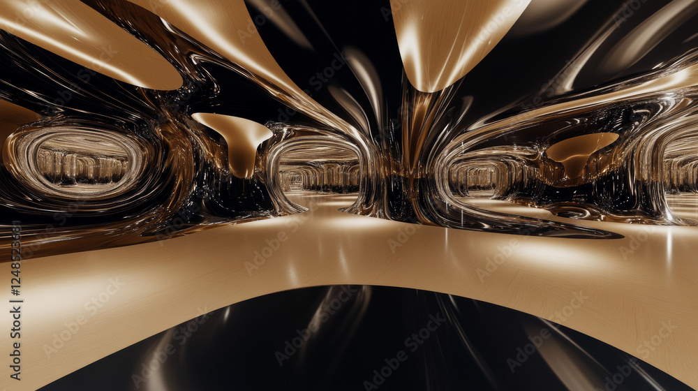 Abstract black 360 panorama of curved, shiny surfaces vr environment ...