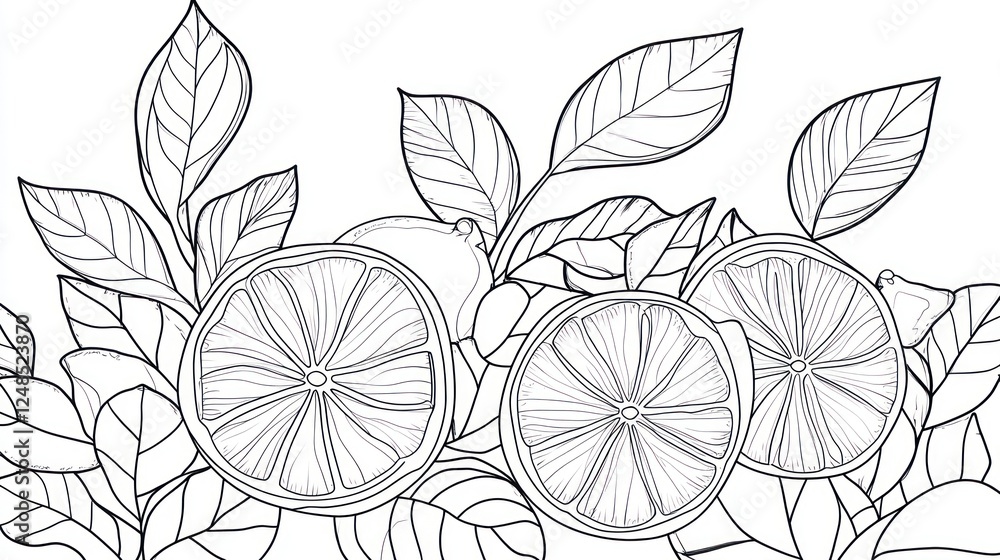Lemons and leaves, sliced citrus, food illustration, white background ...