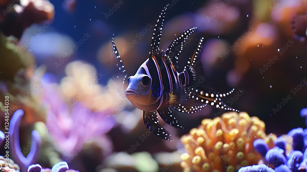 Banggai Cardinalfish (Pterapogon kauderni) Swimming in a Colorful Coral ...