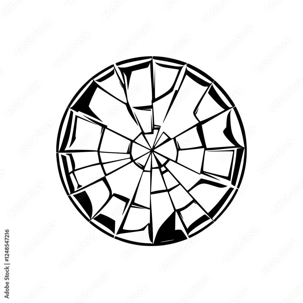 Geometric black-and-white illustration of a circle with irregular inner ...