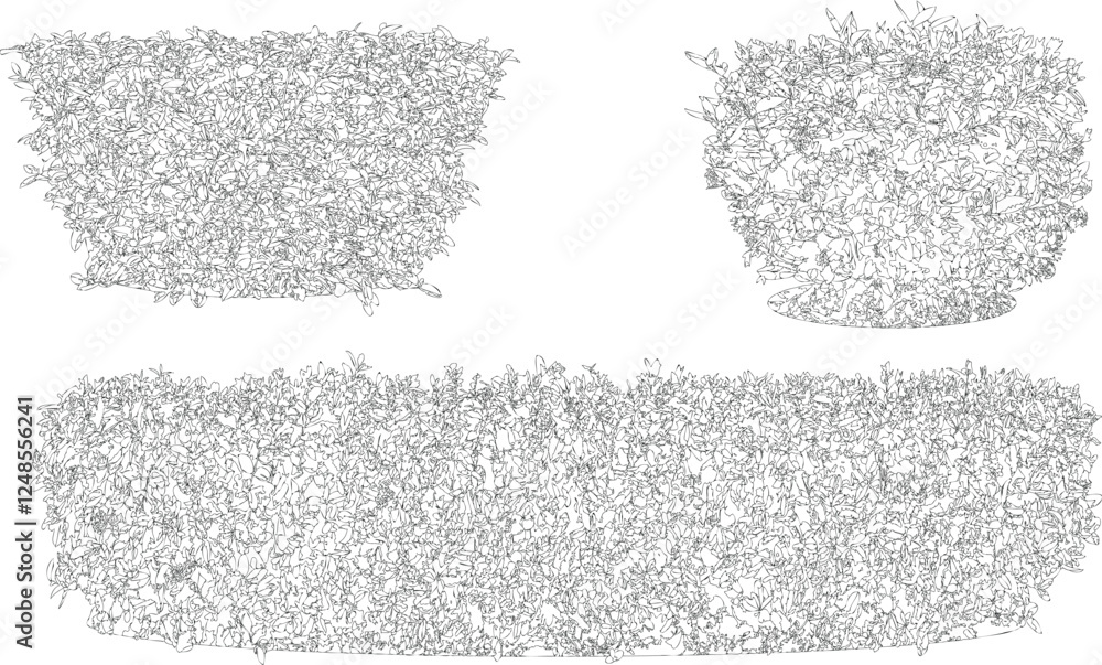 Minimal style cad tree line drawing, Side view, set of graphics trees ...