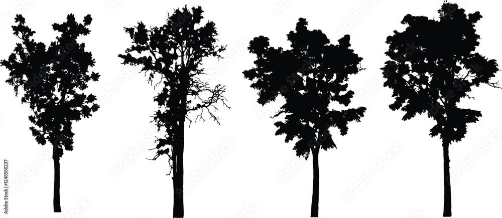 Vector de Stock Minimal style cad tree line drawing, Side view, set of graphics trees elements ...