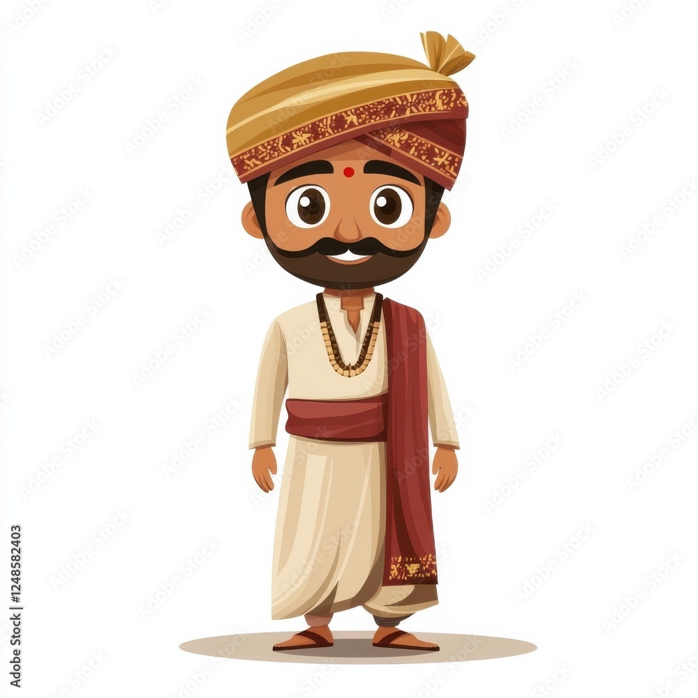 Cartoon Indian Man Character with Traditional Attire Isolated Image ...