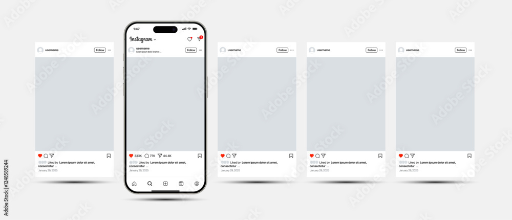 Instagram carousel post template on smartphone mockup. Mobile app ...