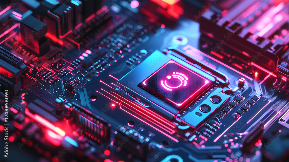 Secure Connection Or Cybersecurity Service Concept Of Compute Motherboard Closeup And Safety