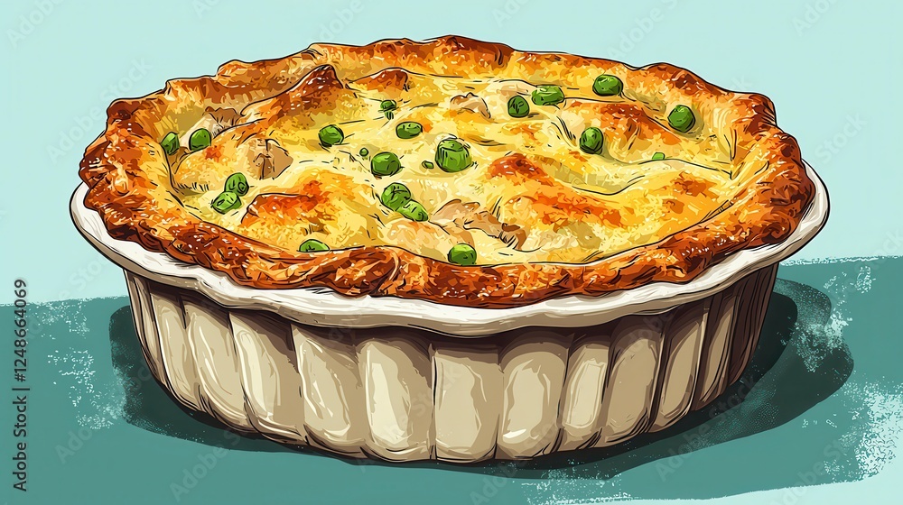 Golden Chicken Pot Pie with Peas in a Fluted Dish Pixel Art Stock ...