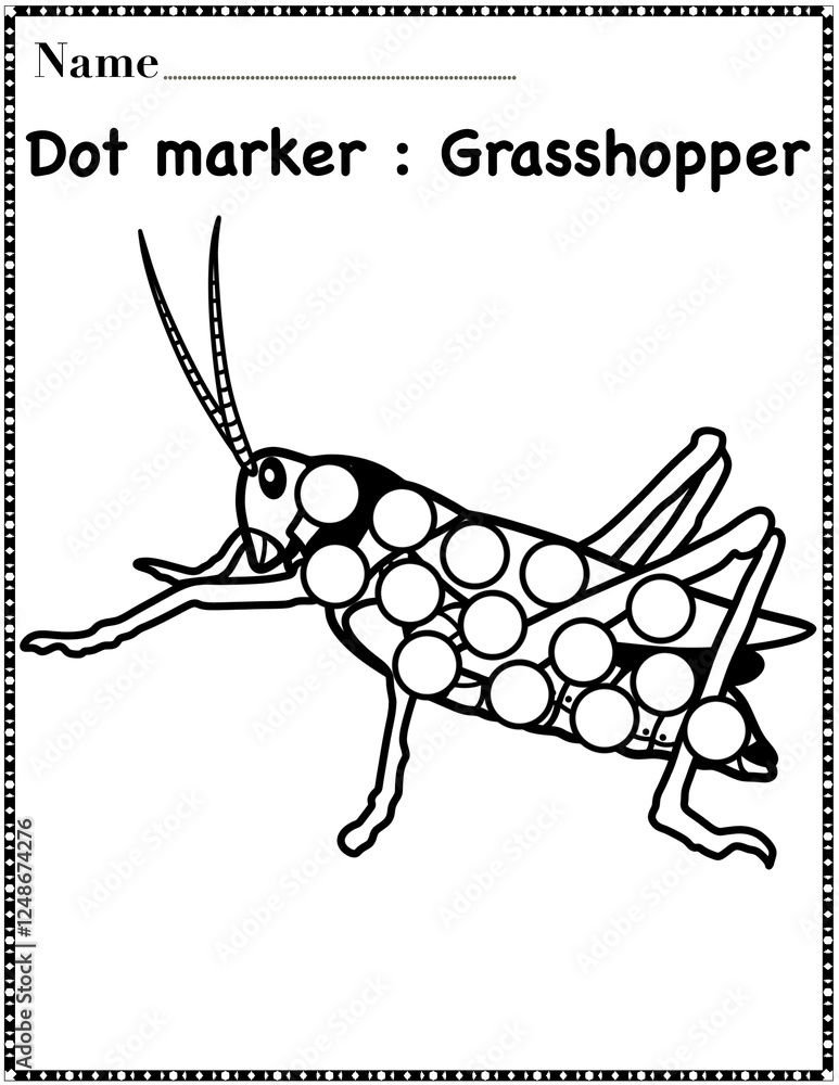 Grasshopper dot marker worksheet activity for kids, preschool ...