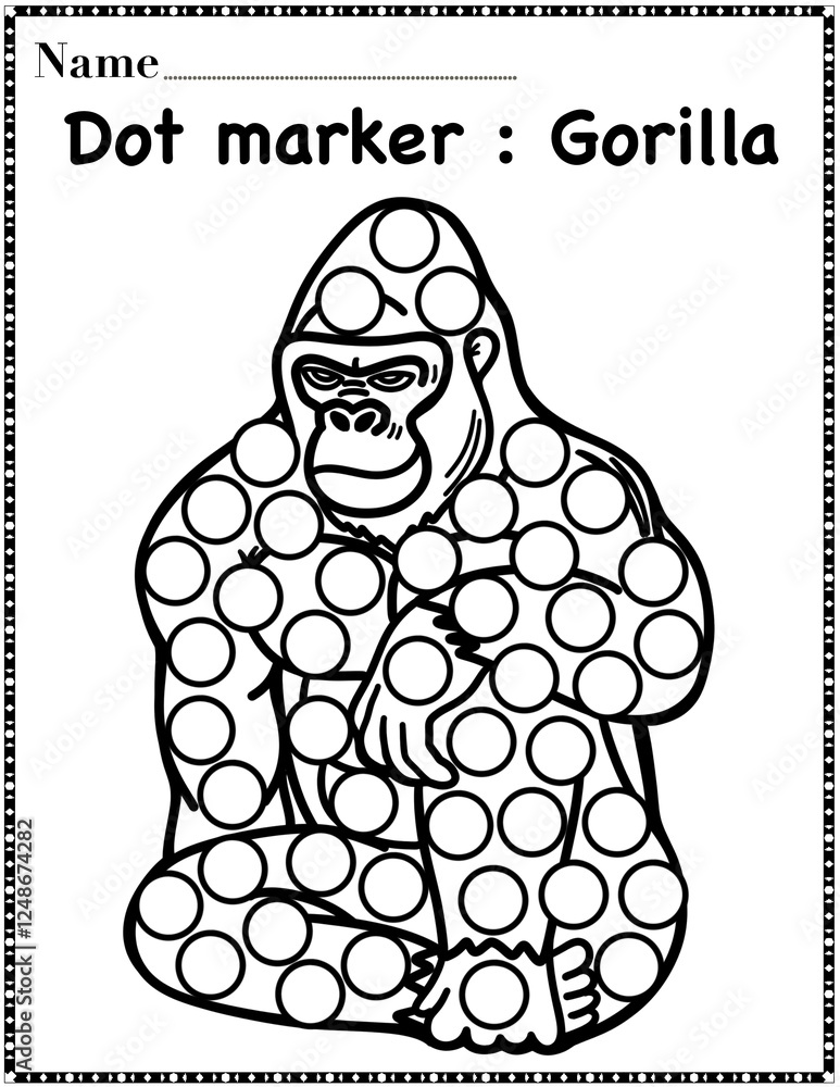 Gorilla dot marker worksheet activity for kids, preschool, kindergarten ...
