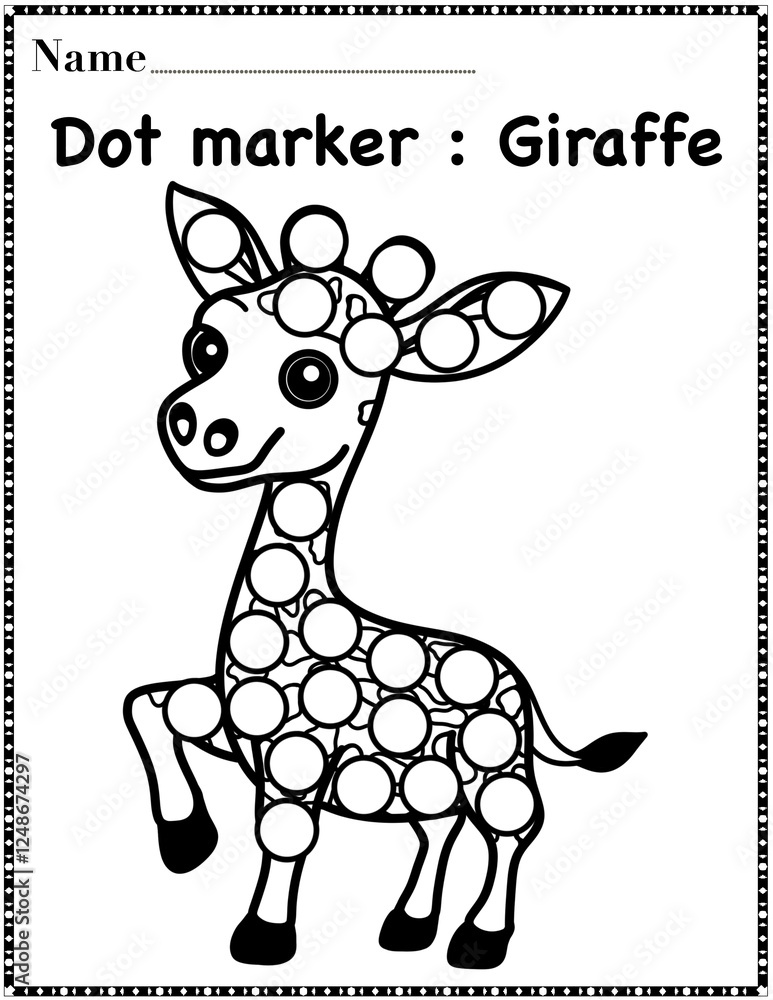Giraffe dot marker worksheet activity for kids, preschool, kindergarten ...