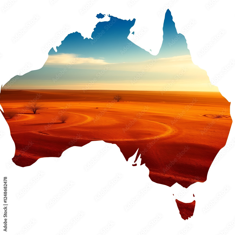 Silhouette of Australia. Map is fulfilled with image of dry land ...