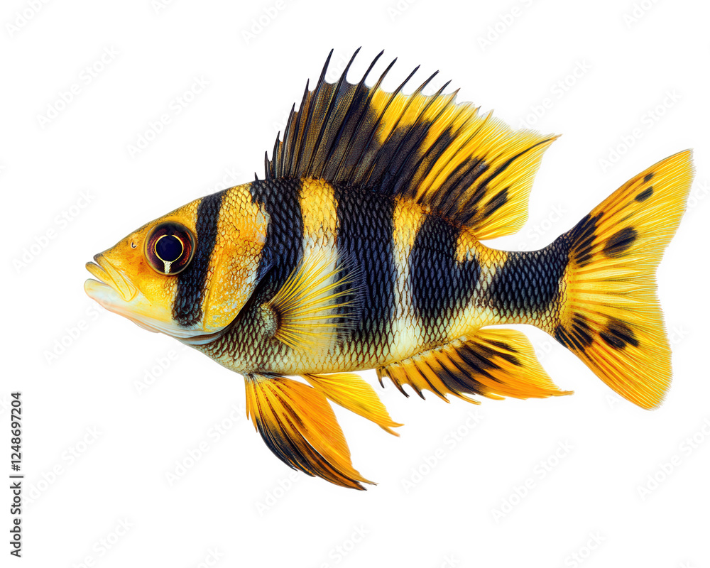 vibrant rockfish with striking yellow and black stripes, showcasing its ...