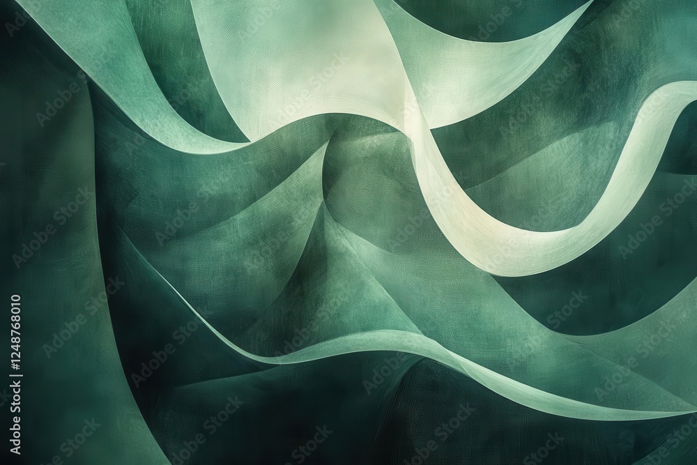 organic flowing shapes in rich emerald and sage green gradients, with ...