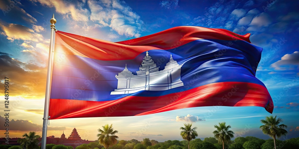 High-resolution 4K UHD animation of a realistically waving Cambodian ...