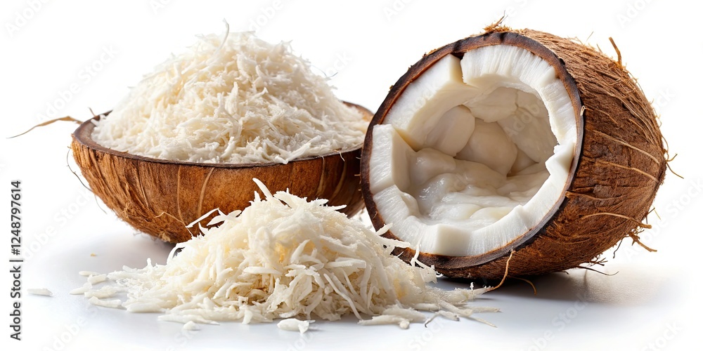 High-resolution stock photo: isolated white coconut curls and shavings ...