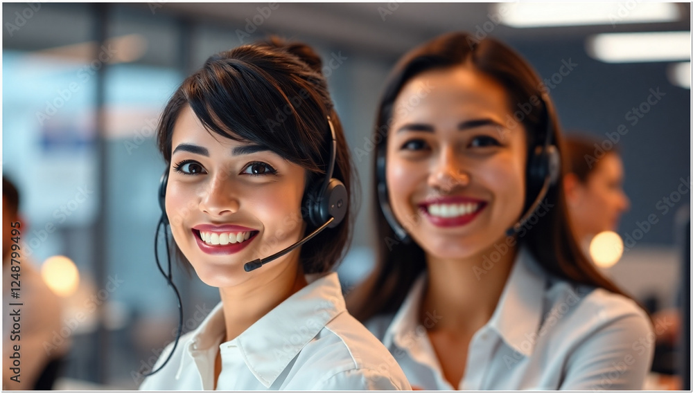 Customer service representative, call center, headset, smiling ...