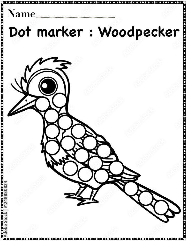 Woodpecker dot marker worksheet activity for kids, preschool ...