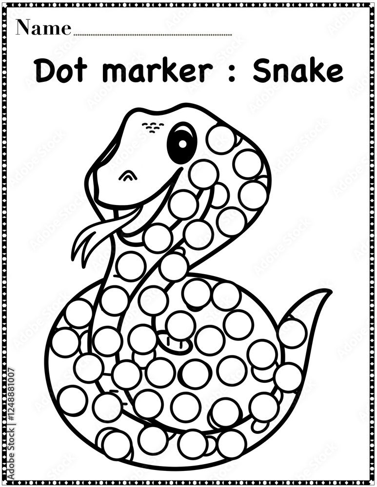 Snake dot marker worksheet activity for kids, preschool, kindergarten ...