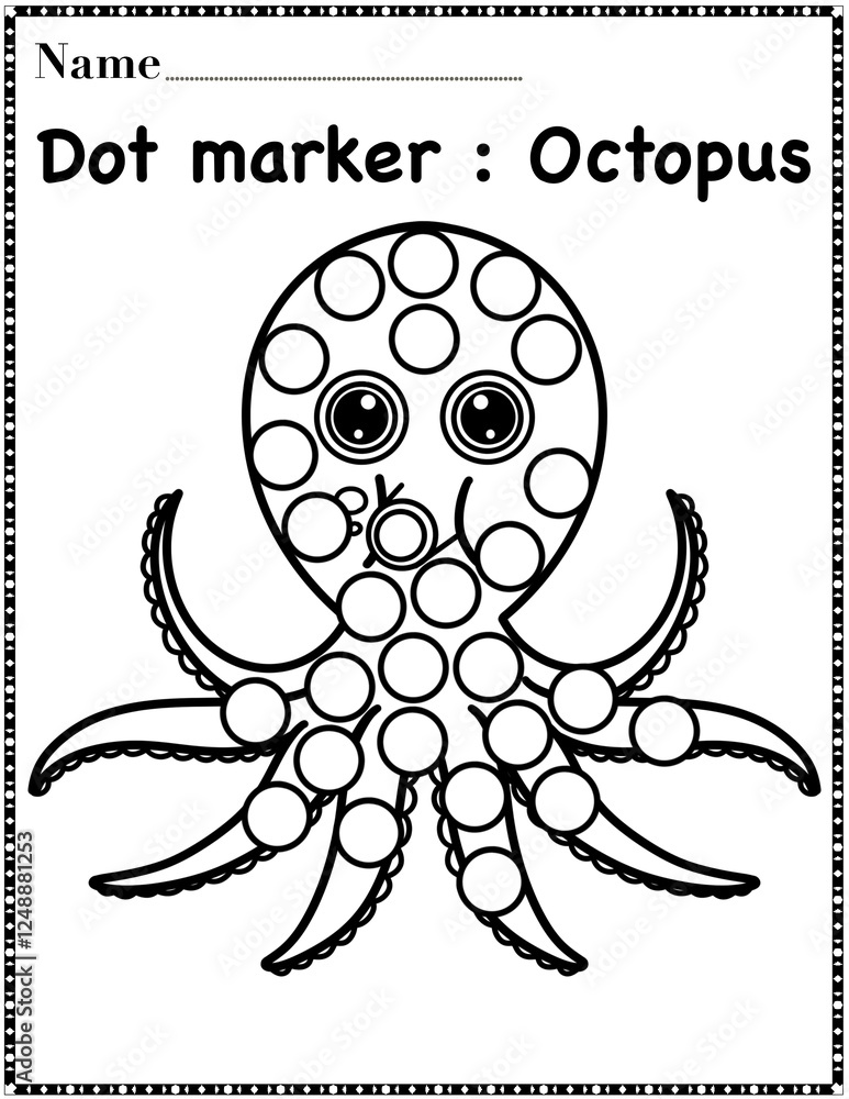 Octopus dot marker worksheet activity for kids, preschool, kindergarten ...