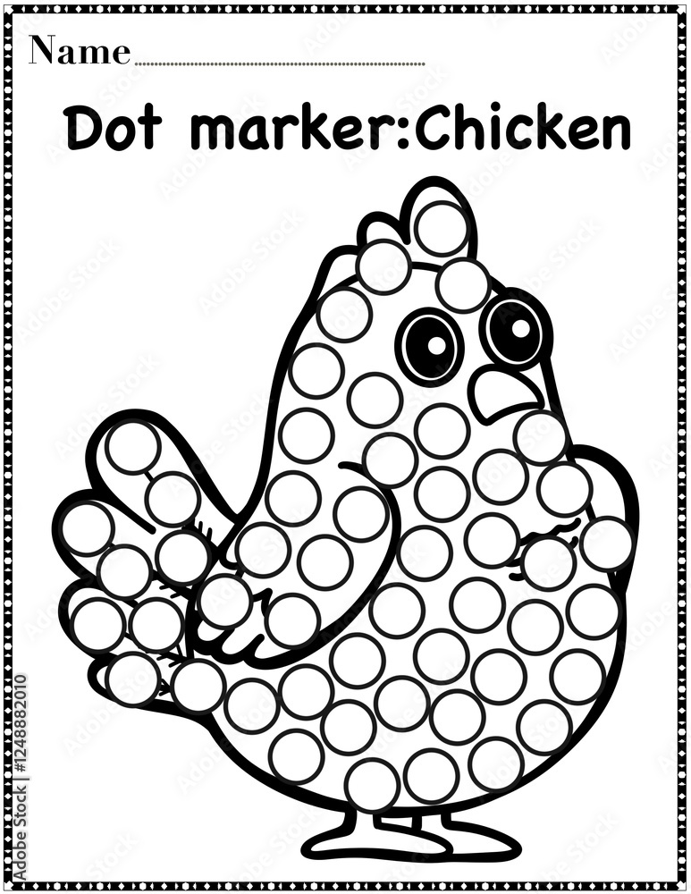 Chicken dot marker worksheet activity for kids, preschool, kindergarten ...