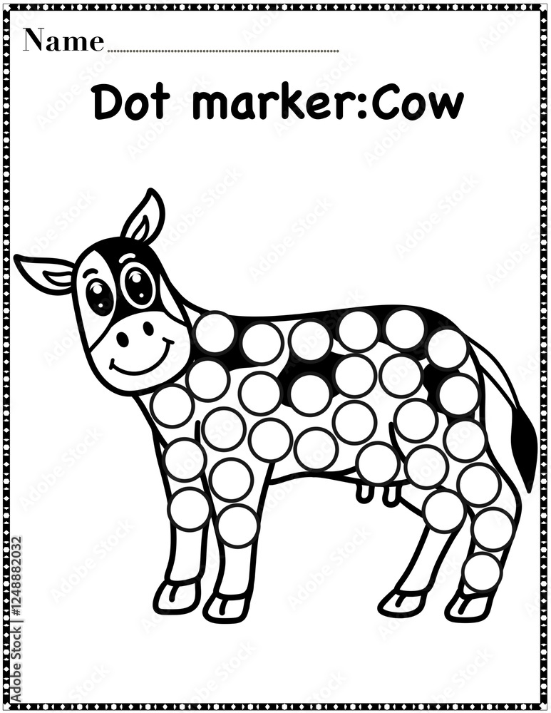 Cow dot marker worksheet activity for kids, preschool, kindergarten and ...