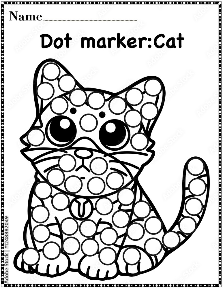 Cat dot marker worksheet activity for kids, preschool, kindergarten and ...