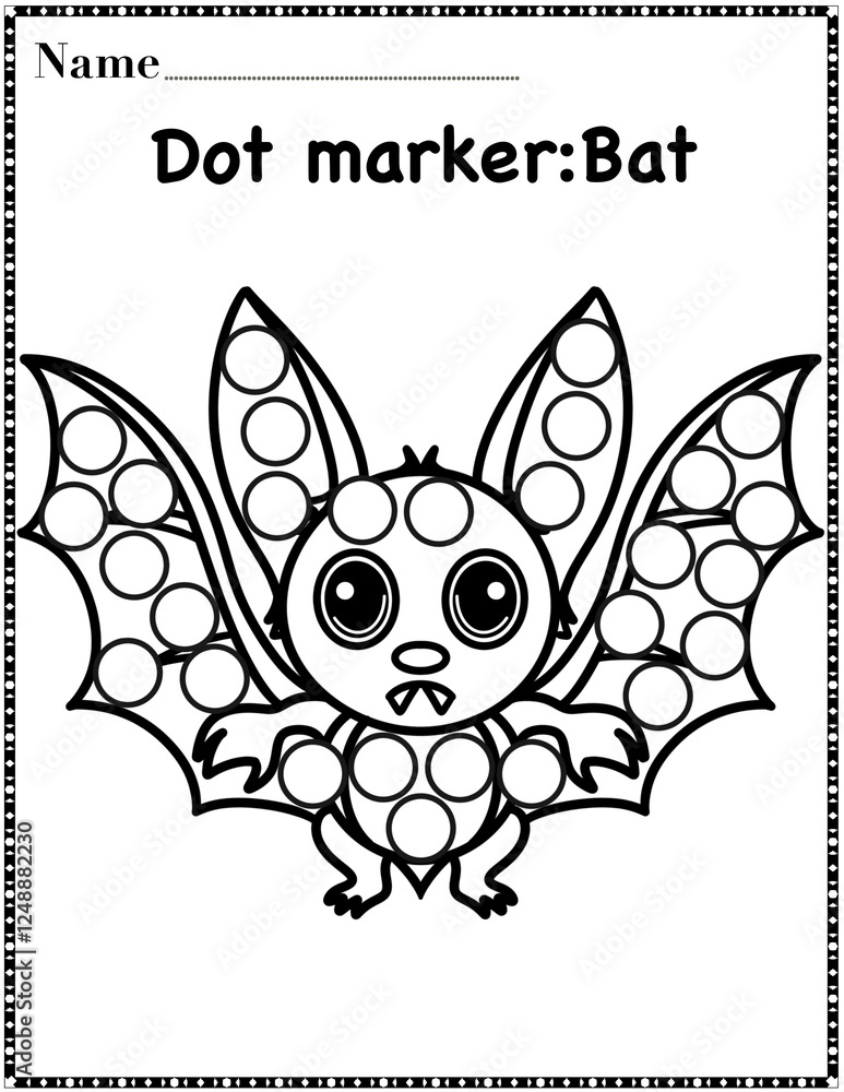 Bat dot marker worksheet activity for kids, preschool, kindergarten and ...