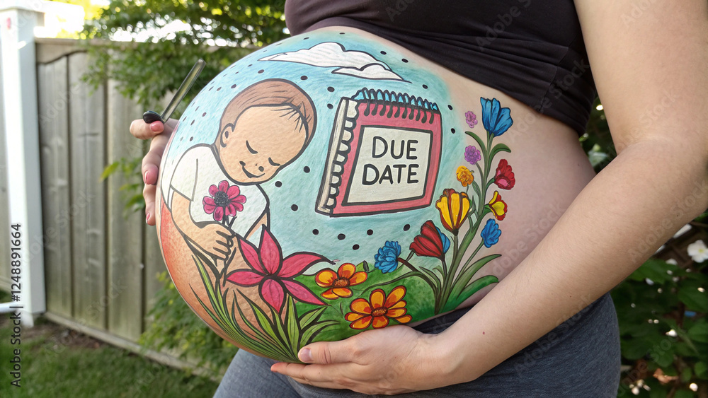 Baby bump art - creative painting on pregnant belly, 28 weeks milestone ...