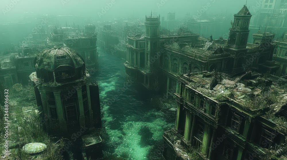 Submerged City Ruins, Foggy Waters, Underwater Architecture, Post ...