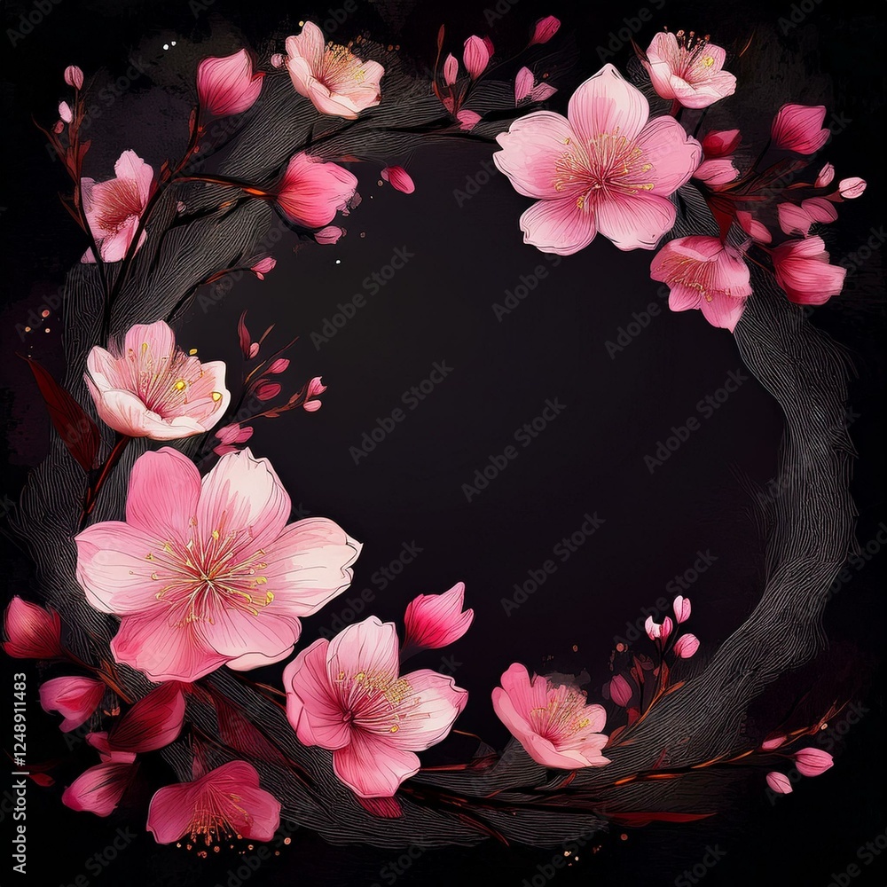 Sakura border frame blossom on black background with copy space Stock ...